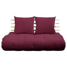 Schlafsofa KARUP DESIGN "Shinsano, futonstil, R&uuml;ckenrahmen und zweiteiligem Kissenset", bunt (bordeauxrot), B:140cm, Sofas, Schlafsofa, aus massivem Kiefernholz, faltbarer Matratze, multifunktional, Scandi