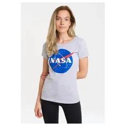 T-Shirt logoshirt "NASA", Damen, Gr. L, grau (grau, meliert), 95% Baumwolle, 5% Viskose, bedruckt, unifarben, normal, Rundhals, Shirts T-Shirt, mit lizenziertem Print
