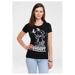 T-Shirt logoshirt "Snoopy - Happy", Damen, Gr. S, schwarz-wei&szlig; (schwarz, wei&szlig;), 100% Baumwolle, bedruckt, normal, Rundhals, Shirts T-Shirt, mit lizenziertem Original-Print