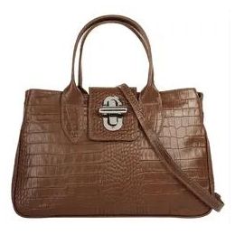 Henkeltasche CLUTY, Damen, Gr. B/H/T: 35cm x 23cm x 17cm onesize, braun (cognac), Leder, gl&auml;nzend, Taschen, echt Leder, Made in Italy