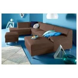 Wohnlandschaft Home Affaire "Jamie, zeitloses Design, fester Sitzkomfort, viel Platz, U-Form", braun, B:308cm H:72cm T:80cm, Sofas, Wohnlandschaft, wahlweise mit Bettfunktion