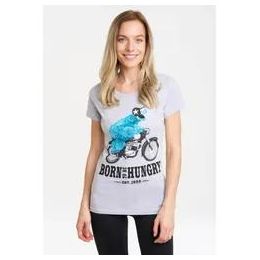 T-Shirt logoshirt "Sesamstrasse - Kr&uuml;melmonster Motorrad", Damen, Gr. S, grau (grau, meliert), 95% Baumwolle, 5% Viskose, unifarben, normal, Rundhals, Shirts T-Shirt, mit lizenziertem Print
