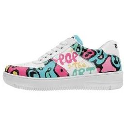 Sneaker DOGO "Dice Low-Top Sneaker Pop The Art Damen Sneaker", Damen, Gr. 38, Normalschaft, bunt (wei&szlig;), Lederimitat, Schuhe Skaterschuh Schn&uuml;rschuh Sneaker low, Handgefertigt
