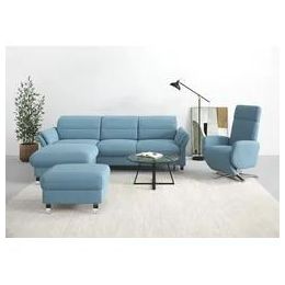 Sit & More Ecksofa SIT & MORE "Grenoble L-Form mit Federkern", blau (hellblau), B:251cm H:85cm T:161cm, Sofas, Ecksofa, wahlweise mit Bettfunktion, Bettkasten, Arm- und Kopfteilverstellung
