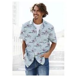 Beach Time Hawaiihemd BEACHTIME "Regular fit", Herren, Gr. XL (43/44), N-Gr, blau (blau, bedruckt), Web, Obermaterial: 100% Baumwolle, bedruckt, regular fit, ohne Ausschnitt, abgesteppte Kante, Hemden Hawaiihemd, Kurzarm, Freizeithemd mit Palmenprint, reine Baumwolle