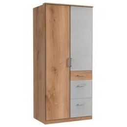 Kleiderschrank wimex "Click", grau (plankeneichefarben, beton, nachbildung lichtgrau), B:90cm H:199cm T:58cm, Schr&auml;nke, Kleiderschrank Dreht&uuml;renschrank, ohne Spiegel