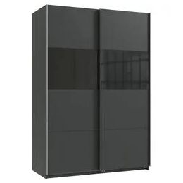 Schwebet&uuml;renschrank wimex "Bramfeld TOPSELLER Kleiderschrank", schwarz (graphit, absetzung schwarzglas), B:135cm H:198cm T:64cm, Schr&auml;nke, Schwebet&uuml;renschrank, mit Glaselementen und zus&auml;tzlichen Einlegeb&ouml;den