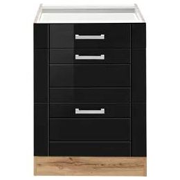Auszugsunterschrank KOCHSTATION "KS-Tinnum", schwarz, B:60cm H:82cm T:60cm, Holzwerkstoff, Schr&auml;nke, 60 cm breit, MDF-Fronten, Metallgriff, 1 Schubkasten, 2 Ausz&uuml;ge