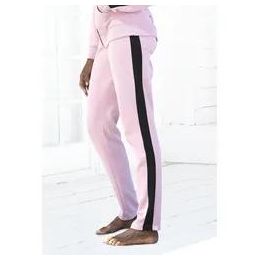 Loungehose BENCH. LOUNGEWEAR, Damen, Gr. 56/58, N-Gr, rosa (rosa, schwarz), Jersey, Obermaterial: 60% Baumwolle, 40% Polyester, unifarben mit Farbeinsatz, bequem lang, Hosen Loungehose, mit Seitenstreifen und geradem Bein, Loungewear