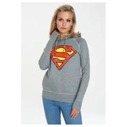 Kapuzensweatshirt logoshirt "DC - Superman Logo", Damen, Gr. XS, grau (grau, meliert), 80% Baumwolle, 20% Polyester, unifarben, normal, ohne Ausschnitt, Sweatshirts, mit Superhelden-Print