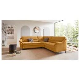 Ecksofa Home Affaire "Cardoso L-Form", gelb (mais), B:260cm H:90cm T:230cm, Luxus-Microfaser ALTARA NUBUCK (100% Polyester);Luxus-Microfaser weich (90% Polyester, 10% Polyamid);Struktur (52%Polyester, 35% Acryl, 13%Cotton);Luxus-Microfaser Lederoptik (100% Polyester), Sofas, Ecksofa, mit Trapezecke f&uuml;r mehr Sitzkomfort, wahlweise auch mit Bettfunktion