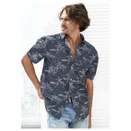 Beach Time Hawaiihemd BEACHTIME "Regular fit", Herren, Gr. L (41/42), N-Gr, blau (navy, bedruckt), Web, Obermaterial: 100% Baumwolle, gemustert, regular fit, ohne Ausschnitt, abgesteppte Kante, Hemden Hawaiihemd, Kurzarm, Freizeithemd mit Palmenprint, reine Baumwolle