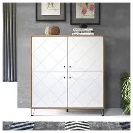 Highboard Places of Style "Tarragona", wei&szlig; (artisan eiche melamin, wei&szlig; matt), B:123cm H:136cm T:40cm, Sideboards, Highboard, Highboard mit 4 T&uuml;ren & Soft-Close - (B/T/H) 123/40/136 cm