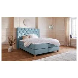 Boxspringbett Home Affaire "Harmones hoch", gr&uuml;n (mint), B:183cm L:210cm, Struktur (100% Polyester), Komplettbetten, Boxspringbett, in 3 Breiten, H&auml;rtegrad auch im Mix mit je 1 Matratze in H2 und H3