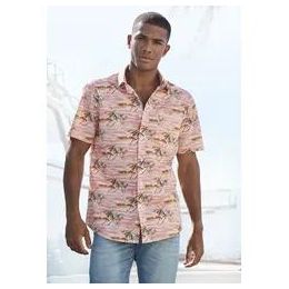 Beach Time Hawaiihemd BEACHTIME "Regular fit", Herren, Gr. XXL (45/46), N-Gr, rosa (rosa, bedruckt), Web, Obermaterial: 100% Baumwolle, gemustert, regular fit, ohne Ausschnitt, abgesteppte Kante, Hemden Hawaiihemd, Kurzarm, Freizeithemd mit Palmenprint, reine Baumwolle