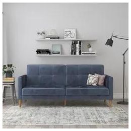 3-Sitzer DOREL HOME "Lilly", blau, B:207cm H:82cm T:82cm, Veloursstoff 100% Polyester, Sofas, Bett-Funktion, R&uuml;ckenlehne 3-fach verstellbar, Sitzh&ouml;he 43 cm