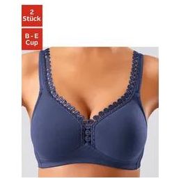 Soft-BH Petite Fleur, Damen, Gr. 100, Cup D, blau (marine, wei&szlig;), Jersey, Obermaterial: 80% Baumwolle, 15% Viskose, 5% Elasthan, BHs Soft-BH, ohne B&uuml;gel, Baumwoll-Qualit&auml;t&ndash; auch ideal f&uuml;r gro&szlig;e Gr&ouml;&szlig;en