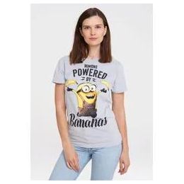 T-Shirt logoshirt "Minions", Damen, Gr. M, grau (grau, meliert), 92% Baumwolle, 8% Elasthan, bedruckt, meliert, normal, Rundhals, Shirts T-Shirt, mit lizenziertem Print