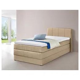Boxspringbett Hapo, beige, Liegefl&auml;che B/L: 100cm x 200cm, kein H&auml;rtegrad, Bonnell-Federkernmatratze, Kopfteil, seitliche Unterbox und Obermatratze sind mit pflegeleichtem Feinstrukturstoff in Leinenoptik (100% Polyester) bezogen;Die Oberseite der Unterfederung und die Ober- und Unterseite der Obermatratze sind jeweils mit einem rutschhemmenden Stoff aus 100% Polyester bespannt., Komplettbetten, B