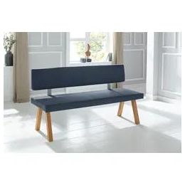 Bank OTTO HOME "Mobilar Rio", grau (grau blau), B:160cm H:89cm T:53cm, Polyester, Sitzb&auml;nke, mit R&uuml;ckenlehne und aus Massivholz