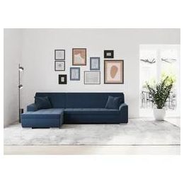 Ecksofa DOMO collection "Treviso viele Bez&uuml;ge, auch in Cord, L-Form, B/T/H: 267/80/83 cm", blau (dunkelblau), B:267cm H:83cm T:178cm, 100% Polyester, Sofas, Ecksofa, mit Bettfunktion, inkl. Zierkissen, Unser Dauertiefpreis
