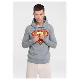 Kapuzensweatshirt logoshirt "DC &ndash; Superman Logo", Herren, Gr. S, grau (grau, meliert), 80% Baumwolle, 20% Polyester, unifarben, normal, ohne Ausschnitt, Sweatshirts, mit Superhelden-Print