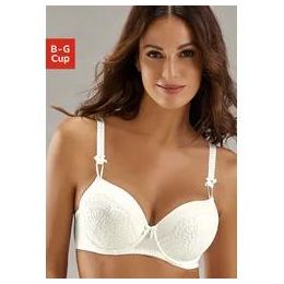 Schalen-BH Lascana "Aurora", Damen, Gr. 100, Cup F, beige (creme), Microtouch, Obermaterial: 53% Polyamid, 38% Polyester, 9% Elasthan, BHs Schalen-BH, mit B&uuml;gel und zarter Spitze, Dessous