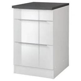 Unterschrank KOCHSTATION "KS-Brindisi", wei&szlig; (wei&szlig; hochglanz, wei&szlig;), B:50cm H:85cm T:60cm, Holzwerkstoff, MDF, Schr&auml;nke, Unterschrank, 50 cm breit, inklusive 2 gro&szlig;er Ausz&uuml;ge