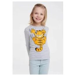 Langarmshirt logoshirt "Garfield", Jungen, Gr. 164, grau (grau, meliert), 95% Baumwolle, 5% Viskose, bedruckt, meliert, normal, Rundhals, Shirts Langarmshirt, mit l&auml;ssigem Frontprint