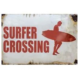 Metallbild queence "SURFER CROSSING", rot (farbe bild(er): rot), B:30cm H:20cm T:0,5cm, Metall, Stahl, Bilder, Blechschilder