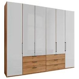 Faltt&uuml;renschrank Wiemann "Monaco", braun (bianco, eiche, nachbildung, glas wei&szlig;), B:246,9cm H:216cm T:58cm, Floatglas, Holzwerkstoff, Schr&auml;nke, Kleiderschrank Dreht&uuml;renschrank, Teil-Glasfront sowie hochwertige Beschl&auml;ge inkl. Schubladend&auml;mpfung