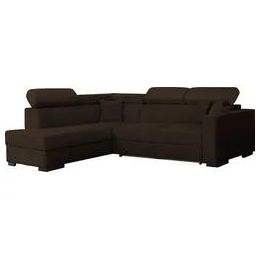 Ecksofa Home Affaire "Tulio L-Form", braun, B:267cm H:95cm T:198cm, Struktur fein (100% Polyester);Struktur (100% Polyester);Samtstruktur (100% Polyester), Sofas, Ecksofa, wahlweise mit Bettfunktion und Bettkasten, incl. 3 Zierkissen