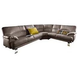 Ecksofa Trendmanufaktur "Cecilia in italienischem Design, modern und komfortabel, L-Form", grau (taupe), B:280cm H:87cm T:240cm, NaturLEDER (echtes Rindsleder) in Sitz und R&uuml;cken. Korpus in passendem Kunstleder SOFTLUX bezogen;Luxus-Microfaser ALCAZAR (100% Polyester);Kunstleder SOFTLUX;Microfaser PRIMABELLE (100% Polyester), Sofas, Ecksofa, bequeme Armlehnen, mit langem Schenkel