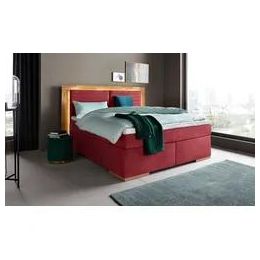 Boxspringbett Home Affaire "Cup", rot (bordeaux), B:230cm L:206cm, Bezug: Luxus-Microfaser (100% Polyester);Bezug: Microfaser (100% Polyester), Komplettbetten, Boxspringbett, mit LED-Beleuchtung, Massivholzrahmen und Topper, in 2 H&auml;rtegraden