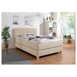 Boxspringbett Home Affaire "Fargo", beige, B:133cm L:207cm, Struktur fein (100% Polyester);Samtstoff (100% Polyester), Komplettbetten, Boxspringbett, inkl. Topper, in 3 Matratzenarten, in Samt- oder Strukturstoff