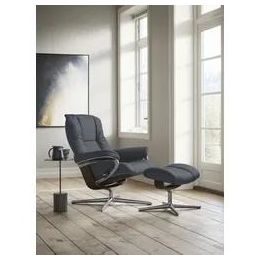 Relaxsessel stressless "Mayfair", blau (atlantic blau batick), B:79cm H:102cm T:73cm, Leder BATICK: BATICK ist ein leicht korrigiertes, durchgef&auml;rbtes und genarbtes M&ouml;belleder, bei dem die meisten Unebenheiten und Spuren in der Regel entfernt wurden., Sessel, Relaxsessel, mit Cross Base, Gr&ouml;&szlig;e S, M & L, Holzakzent Braun