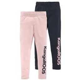 Leggings Kangaroos "2er Pack Leggings mit Kangaroos Schriftzug", M&auml;dchen, Gr. 128/134, N-Gr, blau (marine, rosa), Jersey, Obermaterial: 95% Baumwolle, 5% Elasthan, bedruckt, mehrfarbig, schmal lang, Hosen Leggings, F&uuml;r kleine M&auml;dchen