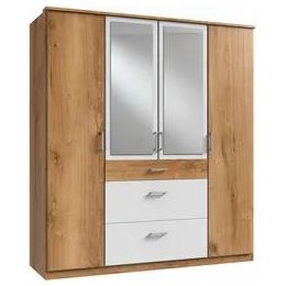 Kleiderschrank wimex "Click", wei&szlig; (plankeneichefarben, wei&szlig;), B:180cm H:199cm T:58cm, Schr&auml;nke, Kleiderschrank Dreht&uuml;renschrank, mit Spiegel