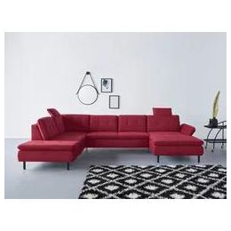 Wohnlandschaft Home Affaire "Birkholm U-Form", rot (bordeaux), B:347cm H:83cm T:226cm, 100% Polyester, Sofas, Wohnlandschaft, Armlehnverstellung, auch in Easy Clean Bezug - mit Wasser zu reinigen