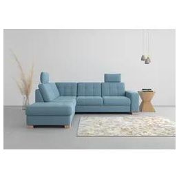 Sit & More Ecksofa SIT & MORE "Quincy L-Form", blau (hellblau), B:249cm H:82cm T:213cm, Sofas, Ecksofa, wahlweise mit Bettfunktion und Bettkasten