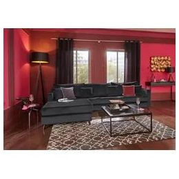 Ecksofa Home Affaire "Renesse L-Form", schwarz, B:294cm H:90cm T:184cm, Samtvelours 100% Polyester;Luxus-Microfaser ALTARA NUBUCK (100% Polyester), Sofas, Ecksofa, lose Kissen, Keder an Sitzkissen