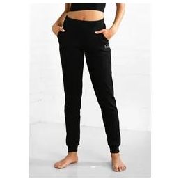 Jogginghose Lascana ACTIVE, Damen, Gr. 40/42, N-Gr, schwarz, Sweatware, Obermaterial: 100% Baumwolle, unifarben, Basic, Basic lang, Hosen Jogginghose, in schmaler Form mit B&uuml;ndchen, Topseller