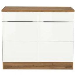 Unterschrank KOCHSTATION "KS-Brindisi", wei&szlig; (wei&szlig; hochglanz, wotaneichefarbe), B:100cm H:85cm T:60cm, Holzwerkstoff, MDF, Schr&auml;nke, Unterschrank, 100 cm breit, viel Stauraum