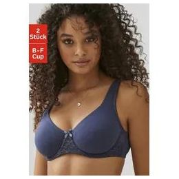 T-Shirt-BH Nuance, Damen, Gr. 75, Cup B, blau (marine, wei&szlig;), Spitze, Obermaterial: 85% Baumwolle, 10% Polyamid, 5% Elasthan, Basic, BHs BH Spitzenw&auml;sche BH-Set B&uuml;gel-BH Spitzen-BH W&auml;sche T-Shirt-BH, mit B&uuml;gel und ungef&uuml;tterten Cups