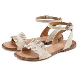 Sandale Lascana "offener Schuh", Damen, Gr. 44, beige, Obermaterial: 100% Ziegenleder. Decksohle: 100% Rindsleder. Futter: 100% Schweinsleder. Laufsohle: 100% Synthetik, unifarben, Schuhe Sandale, Sandalette, Sommerschuh aus hochwertigem Leder mit kleinen R&uuml;schen
