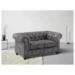 Chesterfield-Sofa Home Affaire "Chesterfield 2-Sitzer B/T/H: 150/89/74 cm", grau (anthrazit), B:150cm H:74cm T:89cm, Struktur (100% Polyester), Sofas, mit hochwertiger Knopfheftung, auch in Leder