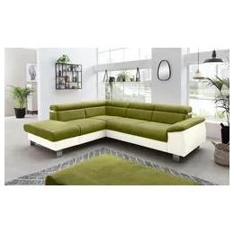 Ecksofa COTTA "Komaris L-Form, B: 249 cm", beige (creme, gr&uuml;n), B:249cm H:72cm T:100cm, Microfaser PRIMABELLE (100% Polyester);Kunstleder SOFTLUX;Feinstruktur (100% Polyester);Kunstleder SOFTLUX/Struktur (100% Polyester);NaturLEDER, Sofas, Ecksofa, mit Kopfteilverstellung, optional Bettfunktion, Bettkasten & Licht