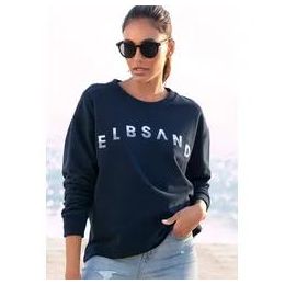 Sweatshirt ELBSAND "Sontje", Damen, Gr. S (36), blau (marine), Sweatware, Obermaterial: 95% Baumwolle, 5% Elasthan, unifarben, figurumspielend h&uuml;ftlang, Rundhals, Sweatshirts Sweatshirt, mit Flockprint vorne, sportlich-casual, Topseller