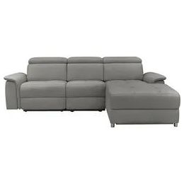 Ecksofa Home Affaire "Pareli, L-Form, 259cm,m. Recamiere, Echtleder, Kunstleder, Webstoff", grau, B:259cm H:98cm T:163cm, Webstoff (95% Polyester 5%Nylon), Sofas, Ecksofa, man. o. elektr. Relaxfunktion, USB/Kopfteilverstellg u. LED