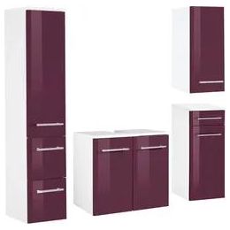 Badm&ouml;bel-Set Welltime "Venedig", lila (wei&szlig;, aubergine), Kastenm&ouml;bel-Sets, Badm&ouml;bel-Set, Waschbeckenunterschrank (Breite 50 cm), H&auml;ngeschrank, Unterschrank